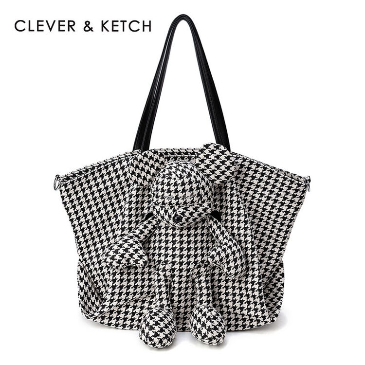 CLEVER & KETCH包包女包2023新款潮时尚百搭大容量购物袋单肩斜挎包公仔托特包 米奇千鸟格【图片 价格 品牌 评论】-京东