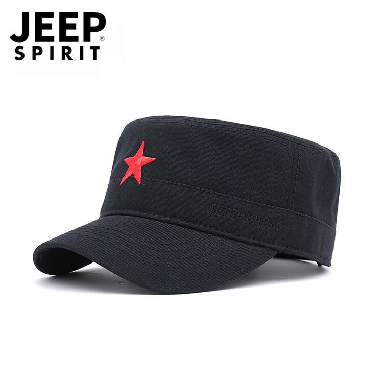 JEEP吉普五角星鸭舌帽男款四季户外休闲遮阳棉质透气可调节平顶帽子 黑色 可调节56-61厘米【图片 价格 品牌 评论】-京东