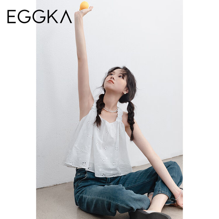 EGGKA 蕾丝镂空吊带背心女外穿夏2023新款设计感内搭短款白色上衣 白色 均码【图片 价格 品牌 评论】-京东
