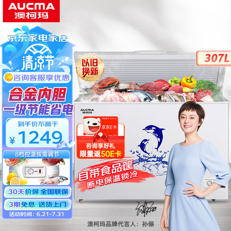 澳柯玛（AUCMA）307升低霜冰柜家用商用单温顶开门冷藏柜冷冻柜母乳小冰柜商用小型冰箱冷柜BC/BD-307HNE以旧换新【图片 价格 品牌 评论】-京东