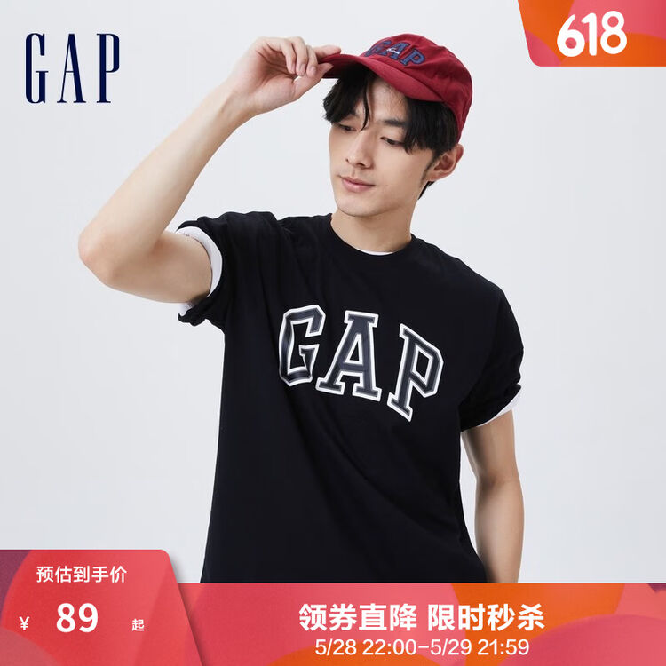 Gap【亲肤】男女装LOGO纯棉短袖T恤688537 夏季美式复古运动上衣 黑色 180/96A(M)【图片 价格 品牌 评论】-京东