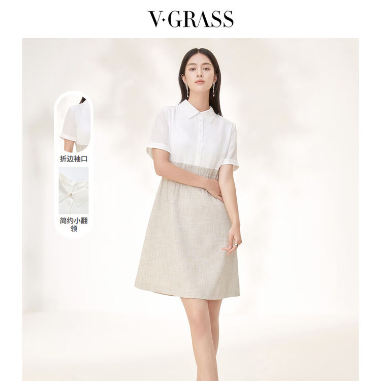 VGRASS[季末折扣]VGRASS维格娜丝夏季新款假两件拼接连衣裙 灰色 4/S【图片 价格 品牌 评论】-京东