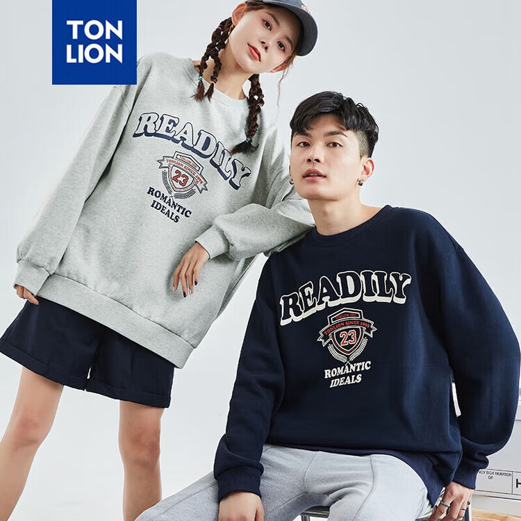 唐狮（TonLion）2022情侣卫衣男女宽松圆领情侣装学院风外套627330025043 男款/藏青 L 【图片 价格 品牌 评论】-京东