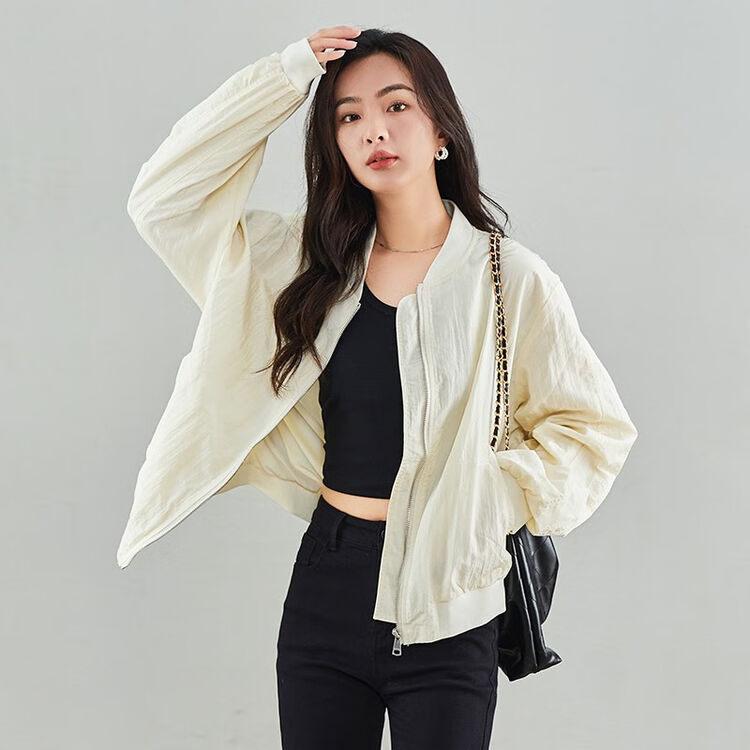 SOFSIL索菲丝尔棒球服外套女2023春季新款宽松显瘦复古短款女士上衣夹克 米白 S【图片 价格 品牌 评论】-京东