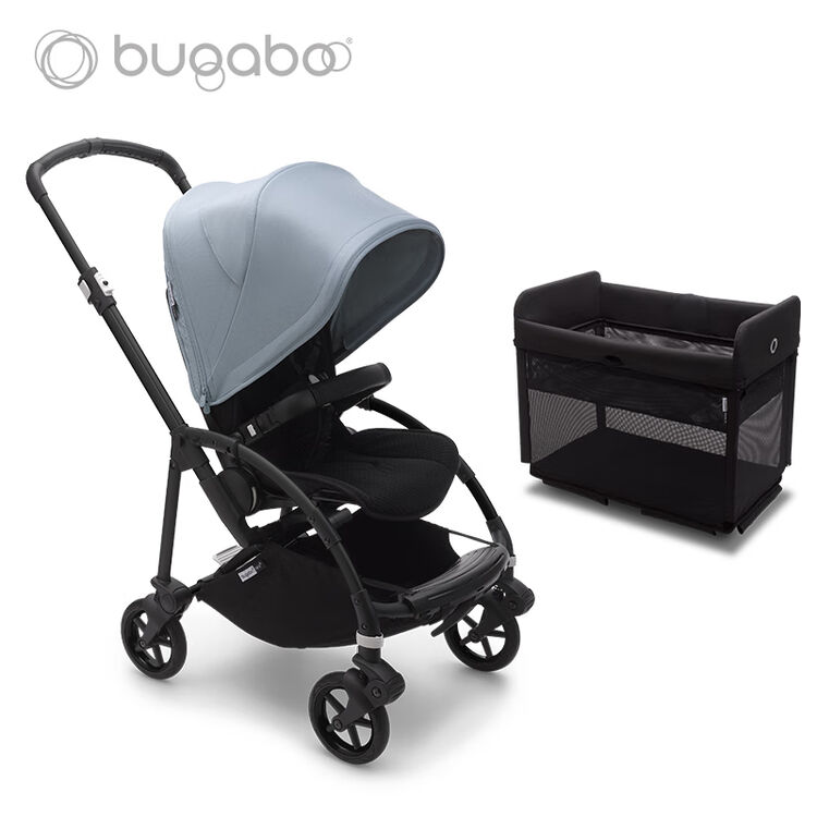 博格步（BUGABOO）荷兰BUGABOO 博格步BEE6城市型婴儿推车+婴儿床套装 BEE6水雾蓝篷-黑架-黑座+经典黑【图片 价格 品牌 评论】-京东