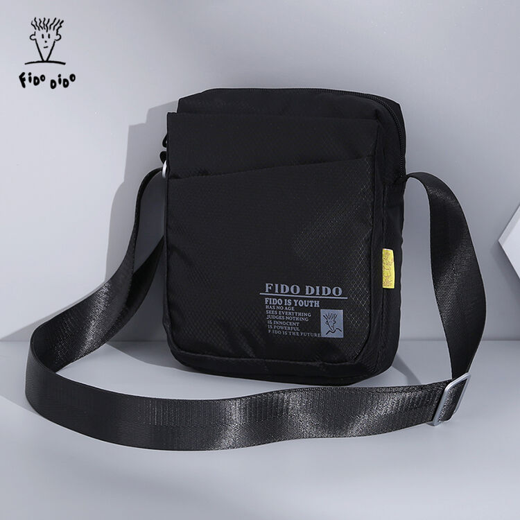 菲都狄都（Fido Dido）男包牛津布单肩包男斜跨小包休闲多层轻便帆布包运动尼龙户外防水 黑色竖款小号【图片 价格 品牌 评论】-京东