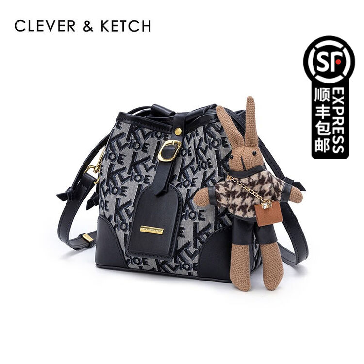 CLEVER&KETCH 小&ck旗舰店官网女包包2022新款时尚小众斜挎单肩包百搭网红水桶包 K字母黑色【图片 价格 品牌 评论】-京东