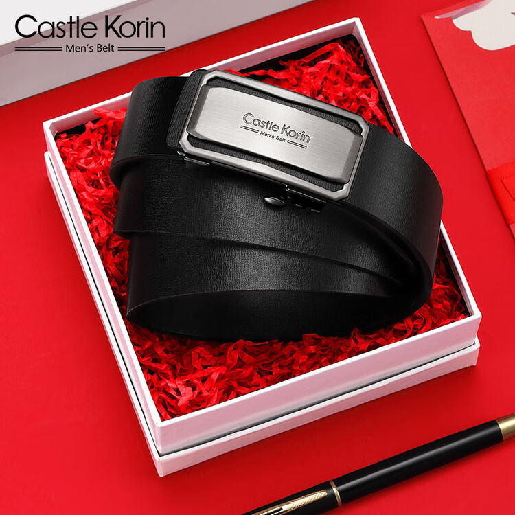 CASTLE KORIN男士皮带牛皮自动扣内式穿腰带男真皮商务裤带送老公生日礼物 0102202哑光色 默认发110cm其他尺码请联系客服 ...