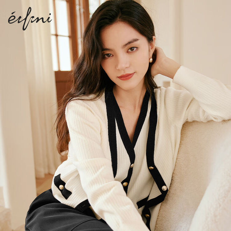 伊芙丽（eifini）小香风针织开衫套装2022秋季新款经典百搭别致黑白针织背心DI 米白开衫 155/80CM/S【图片 价格 品牌 评论】-京东