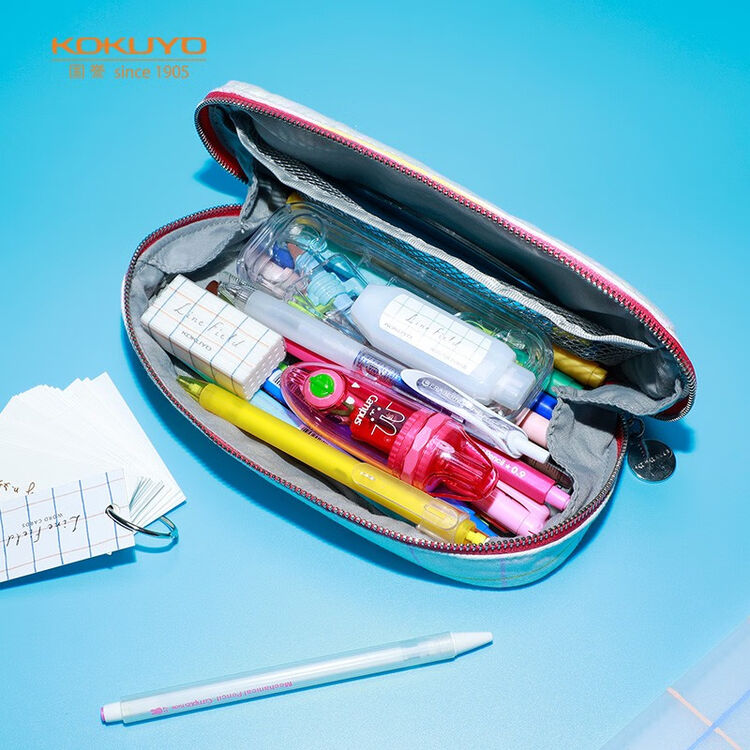 日本国誉（KOKUYO）学生用格子印象笔袋 文具盒 收纳袋200*95*50mm SHELLBRO 绿蓝WSG-PCL12-GB【图片 价格 ...