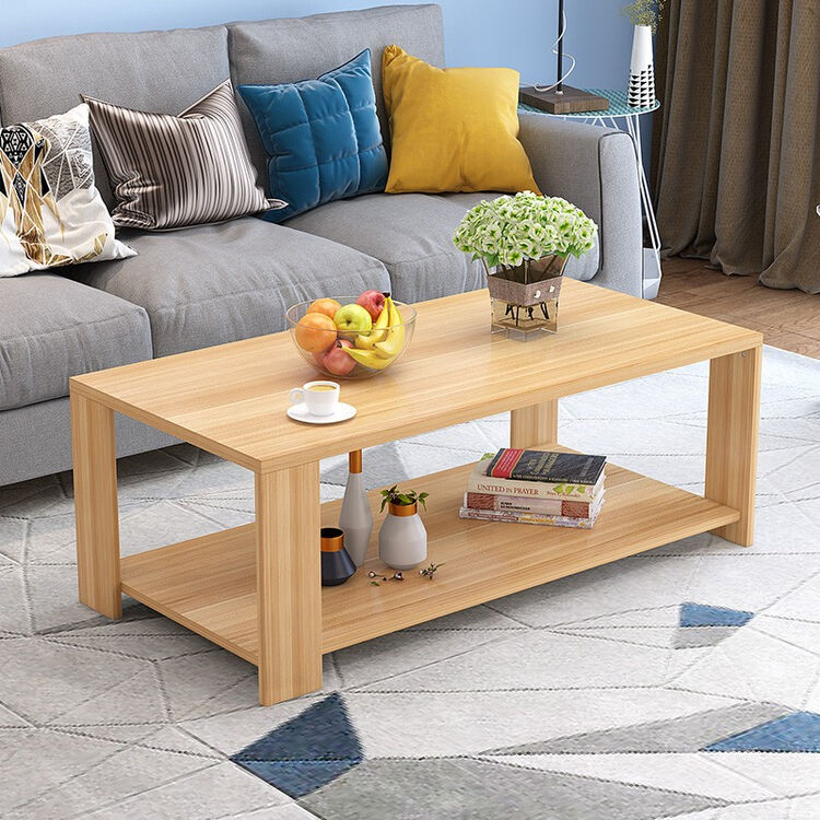 雅美乐 茶几 实木质感茶几 客厅简约双层大茶几桌 浅胡桃色 Y1422 100*50*42CM【图片 价格 品牌 评论】-京东