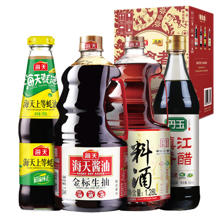 海天酱油组合 金标生抽1.28L+古道料酒1.28L+上等蚝油520g+丹玉香醋500ml善食者礼盒【图片 价格 品牌 评论】-京东