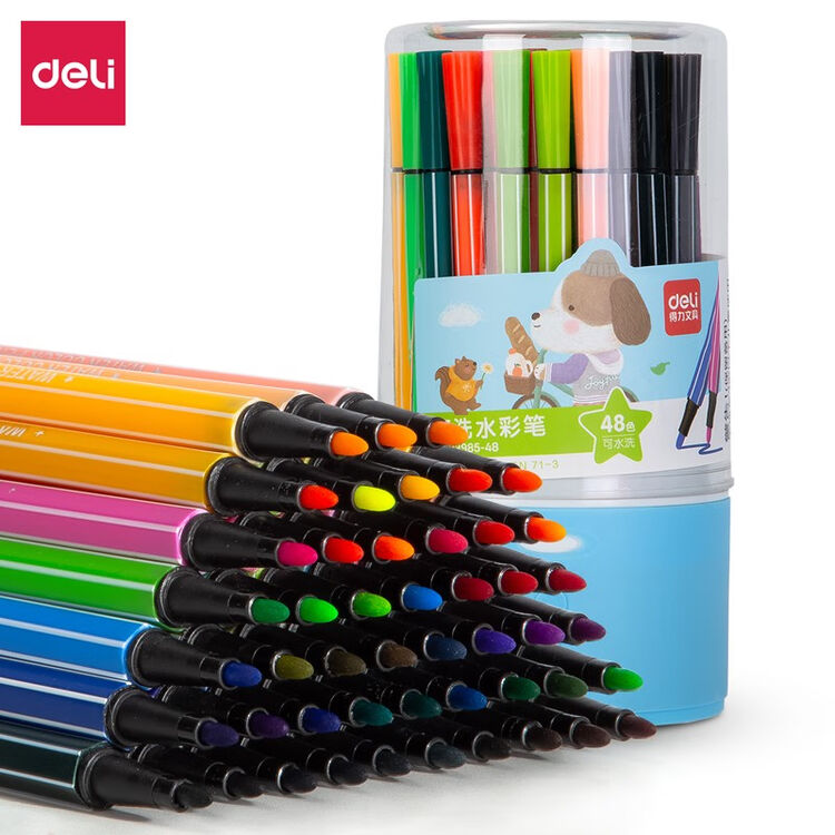 得力(deli)48色可洗水彩笔六角笔杆 儿童学生画画彩色涂色颜色笔文具 收纳筒33985-48暑假儿童礼物生日画画【图片 价格 品牌 评论】-京东
