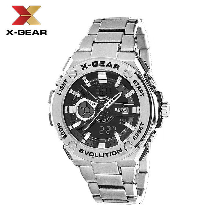 X-GEAR钢铁之魂钢带款男士经典潮流时尚双机芯金属防水电子运动表3788CG 银色【图片 价格 品牌 评论】-京东