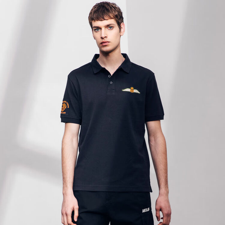 【商场同款】AK男装夏季新款复古飞行绣花标POLO衫2116209 藏蓝 S【图片 价格 品牌 评论】-京东