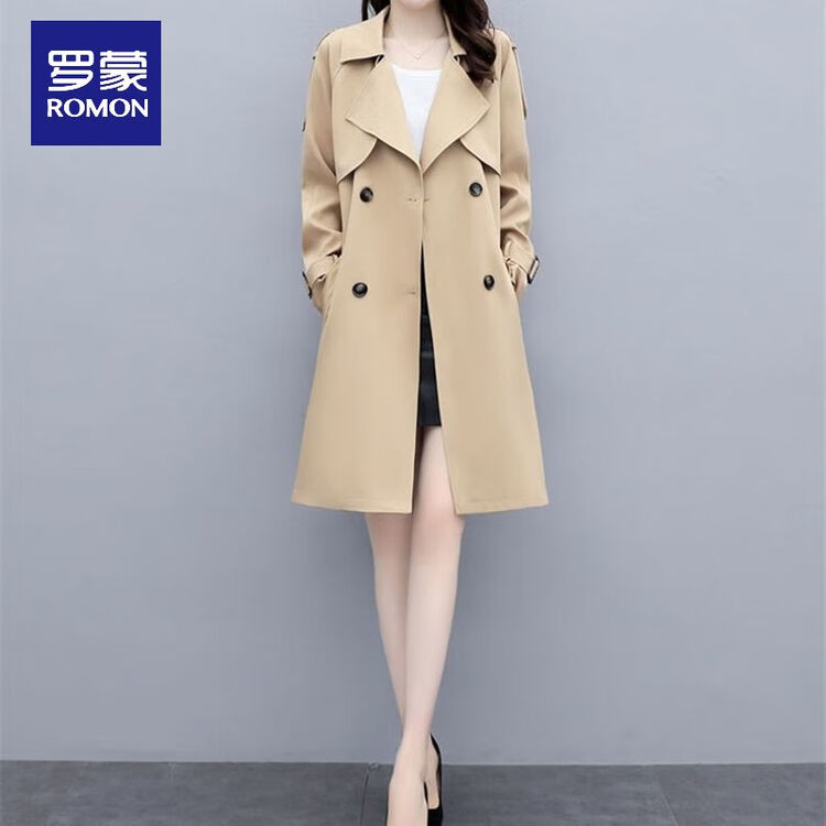 罗蒙（ROMON）风衣女2023春秋新款女装外套通勤百搭时尚收腰显瘦中长款气质大衣 卡其色 M建议80-100斤【图片 价格 品牌 评论】-京东