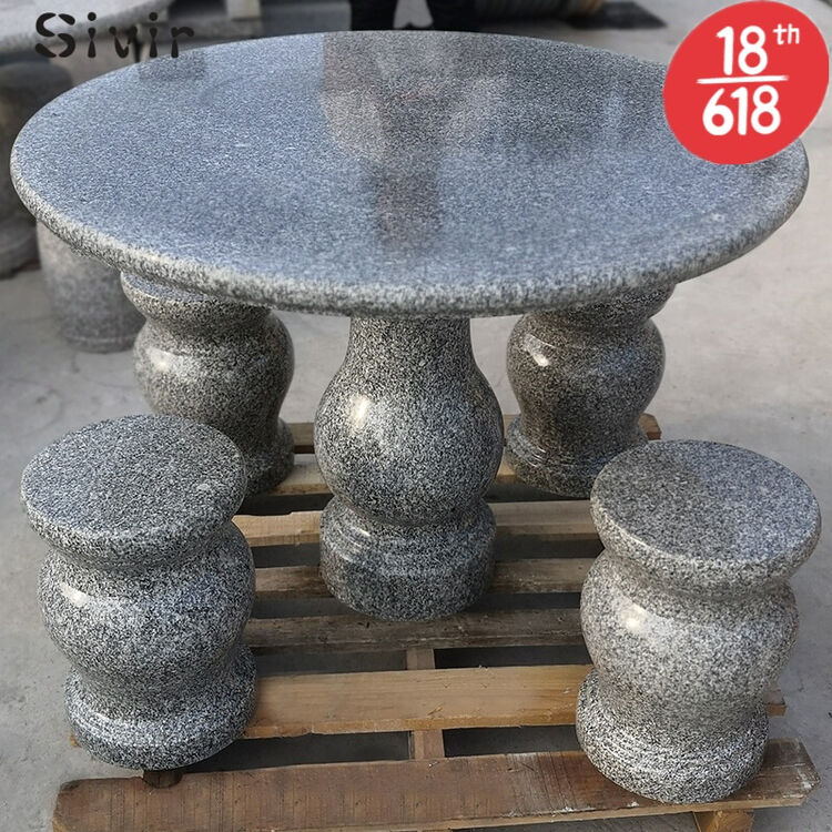 Sivir 石桌石凳庭院花园别墅户外家用石头桌子简约现代中式石雕桌椅摆件 芝麻灰90cm粗腿一套【图片 价格 品牌 评论】-京东