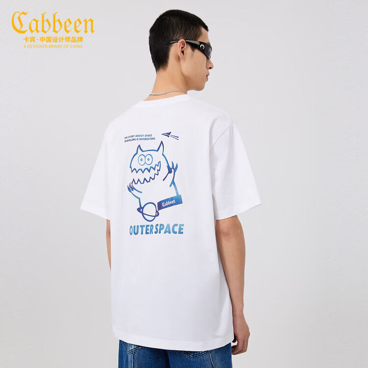 Cabbeen/卡宾男装小怪兽短袖T恤男纯棉圆领2022夏季刻字膜休闲打底衫潮流男士青年上衣 漂白色02 48/170/M【图片 价格 品牌 ...