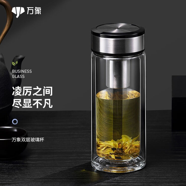 万象（WANXIANG）玻璃杯V49L双层商务办公泡茶杯礼盒装便携车载杯410ML居家泡茶杯【图片 价格 品牌 评论】-京东