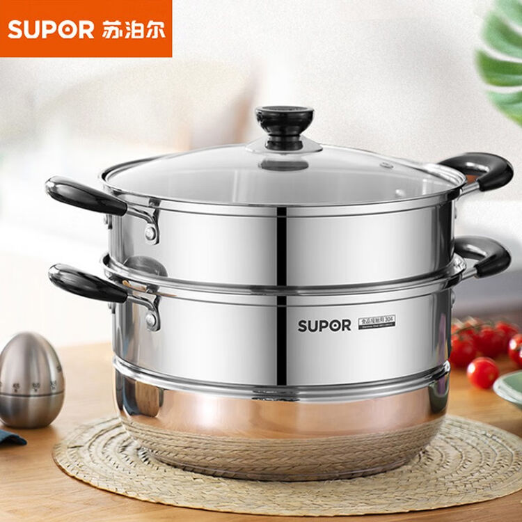 苏泊尔(supor)蒸锅304不锈钢双层复古汤锅两层蒸锅家用两层蒸笼电磁炉燃气通用 26cm 平盖ez26bs05【图片 价格 品牌 评论】 京东