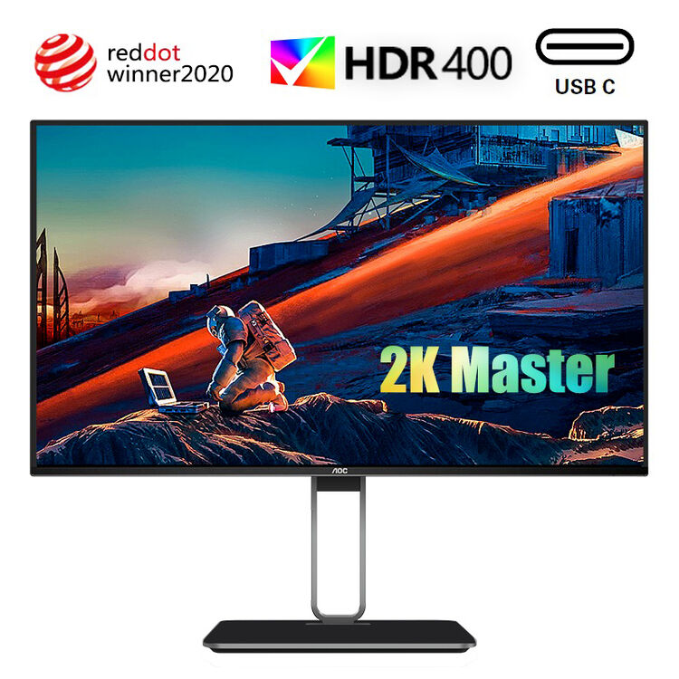 AOC 27英寸 2K AH-IPS四边微边 HDR400认证 Type-C接口 65W笔记本供电 双向旋转升降 电脑显示器 Q27U2D ...