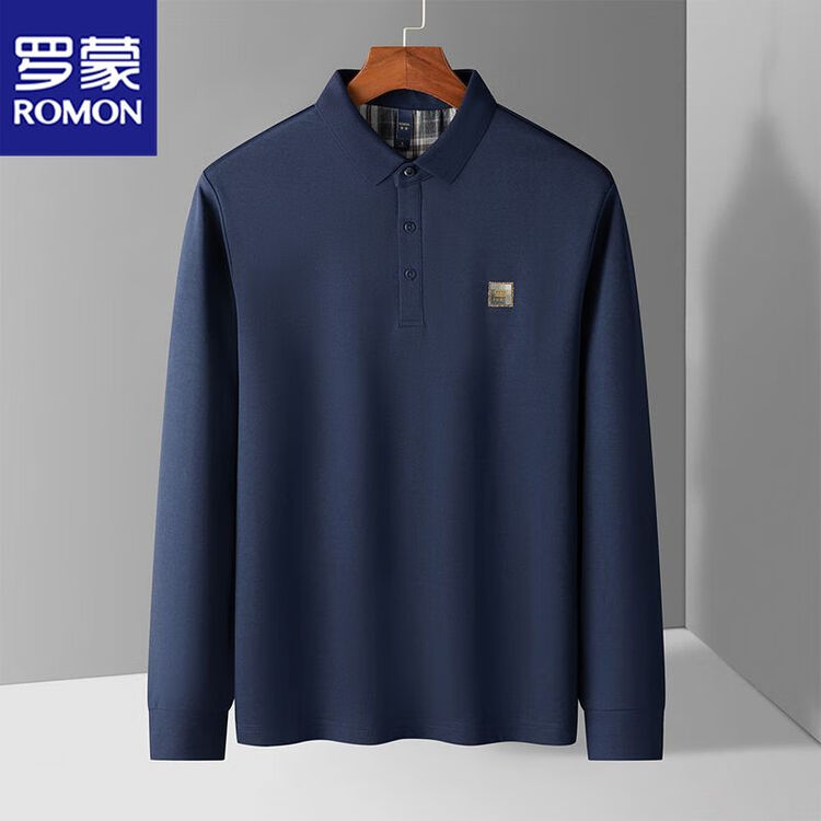 罗蒙ROMON长袖POLO衫男2022秋冬胸标polo衫双面加厚内里格纹打底衫t恤LM14LP8079 藏青 XL码180/96A 【图片 ...