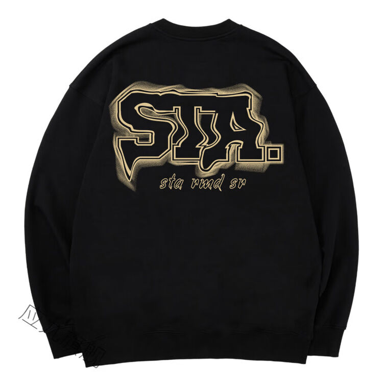 STA RMD SR春秋国潮波浪扭曲模糊圆领卫衣情侣美式2022新款上衣男官方旗舰 黑色（春秋_毛圈款）_380克_纯棉不起球 S【图片 价格 品牌 评论】-京东