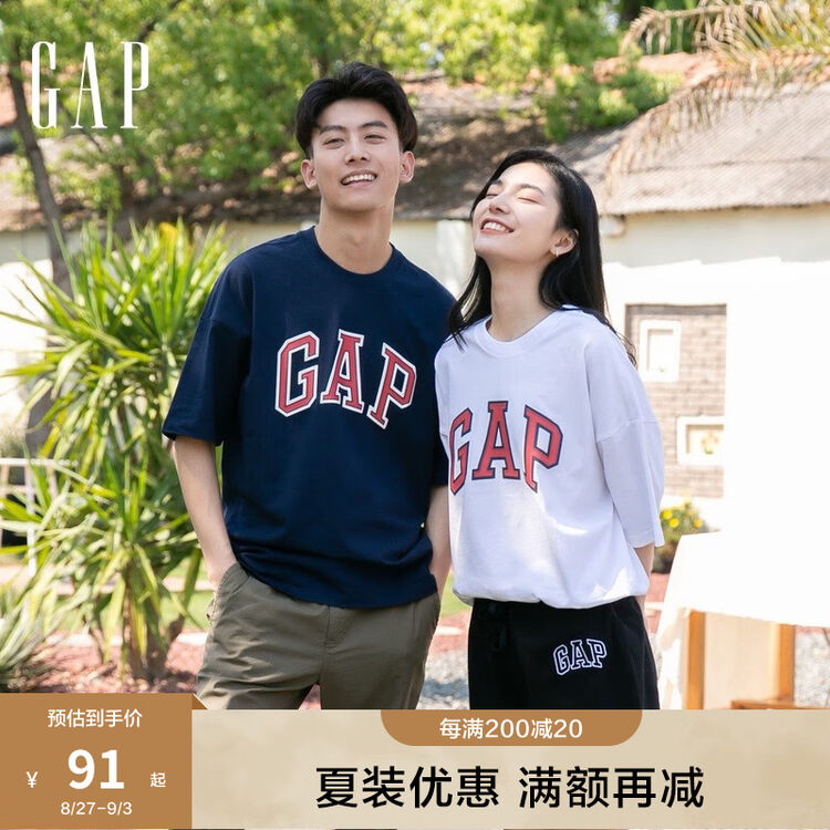 Gap男女装复古LOGO字母纯棉亲肤短袖上衣688537 夏季运动宽松T恤 海军蓝 180/96A(M)【图片 价格 品牌 评论】-京东