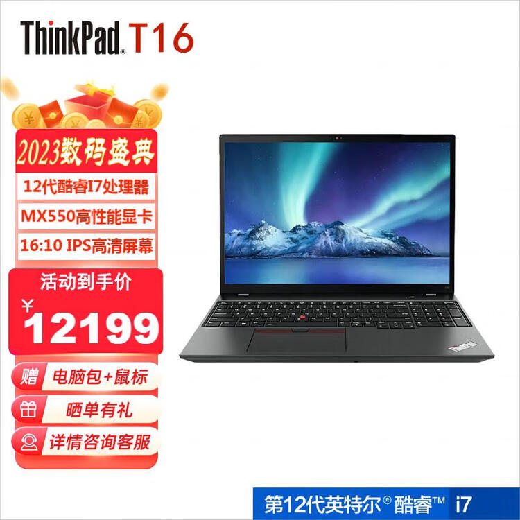 联想 ThinkPad T16 2022款 16英寸高端商务办公轻薄笔记本电脑(定制：i7-1260P 48G 2TBSSD MX550 2G ...