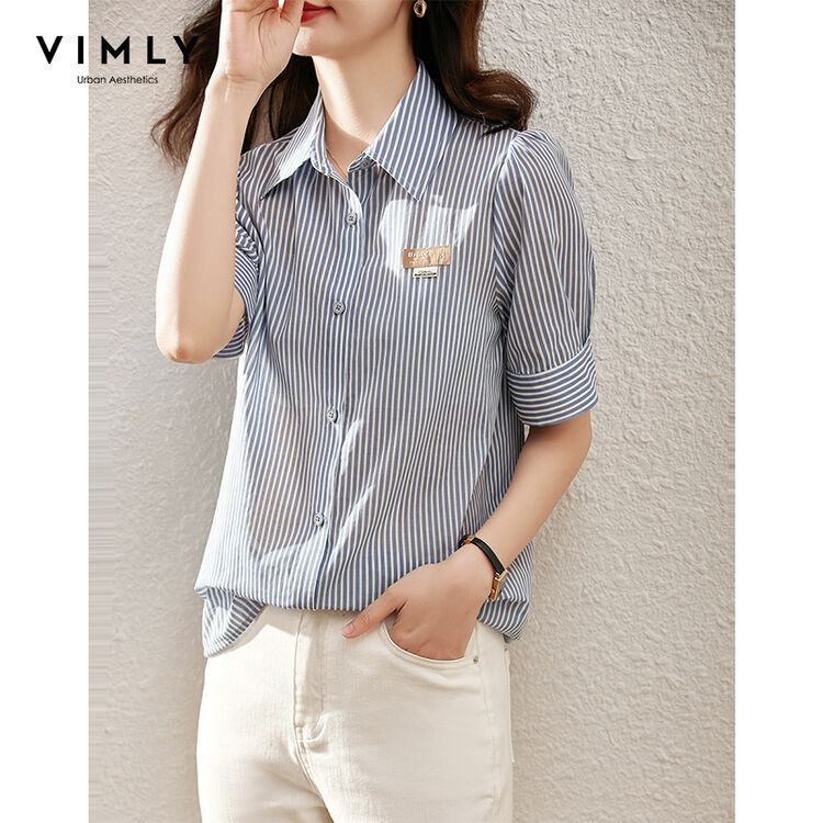 梵希蔓(vimly) 梵希蔓经典蓝白条纹衬衫女2022年夏季新款短袖职业通勤气质上衣 V2838 蓝白条纹 Xl【图片 价格 品牌 评论】 京东