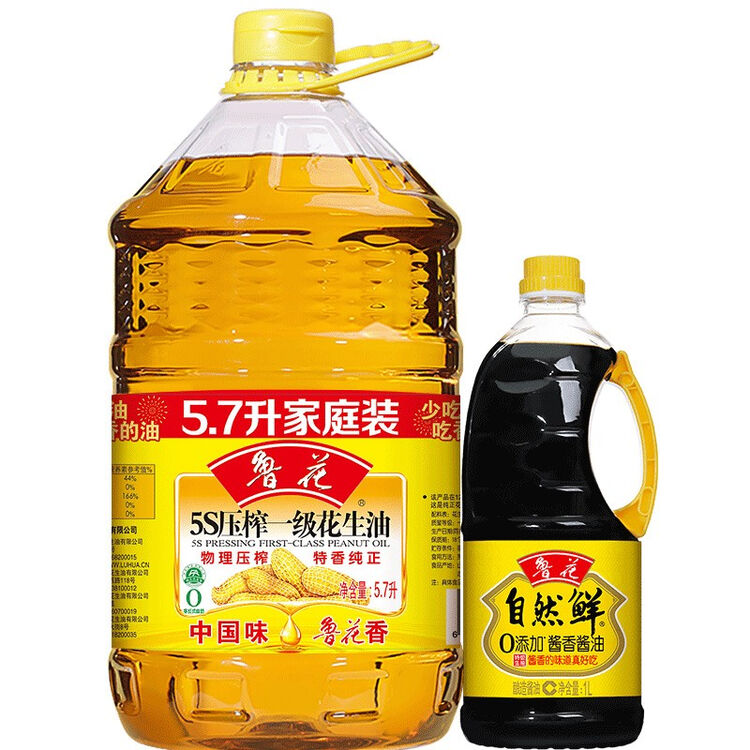 鲁花 5S压榨一级花生油5.7L+自然鲜酱香酱油1L【图片 价格 品牌 评论】-京东