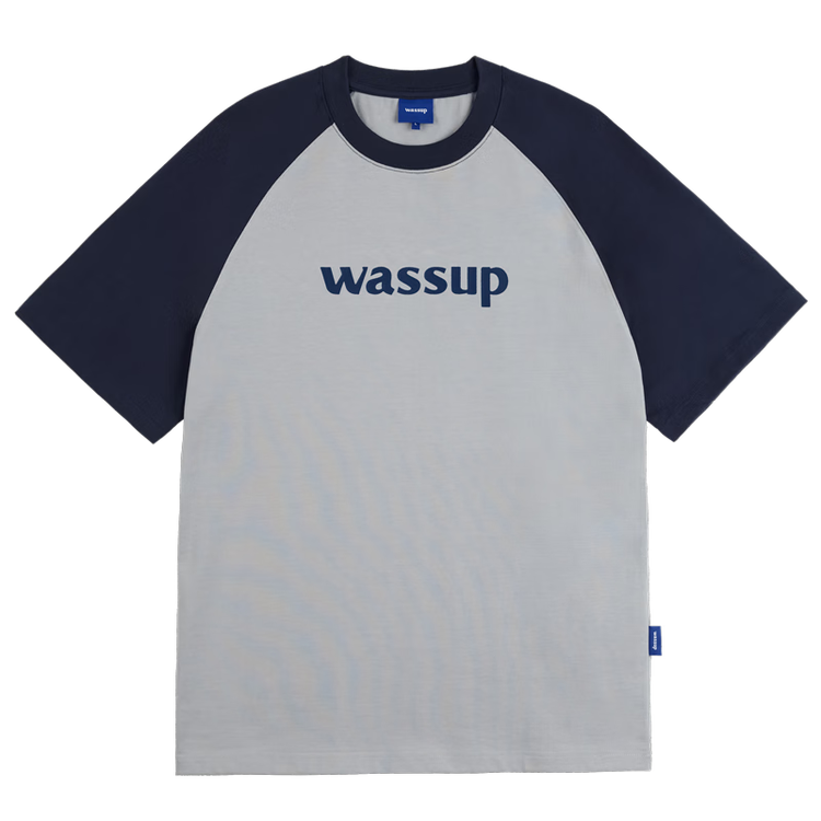 WASSUP官方 经典logo印花插肩袖短袖t恤纯棉撞色潮牌情侣中性男女装上衣 藏青拼灰色 S【图片 价格 品牌 评论】-京东