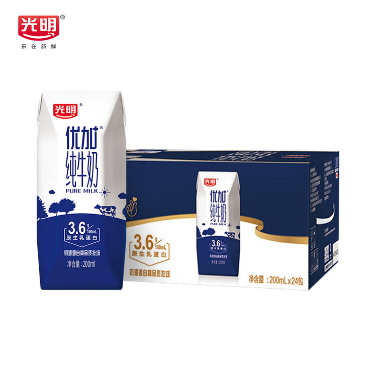 光明 优+纯牛奶200ml*24盒 钻石装（3.6g乳蛋白/100ml）【图片 价格 品牌 评论】-京东