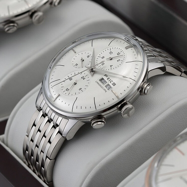 飞克(FEIKE)新款手表男士机械表时尚休闲防水皮带时尚男表礼物送男友 银壳白面银钢带FM022【图片 价格 品牌 评论】-京东