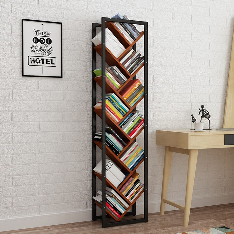 硕辰 简易北欧书架置物落地简约客厅学生铁艺树形书架收纳架学生书架现代省空间家用客厅卧室小书架 12层黑架+柚木【图片 价格 品牌 评论】-京东