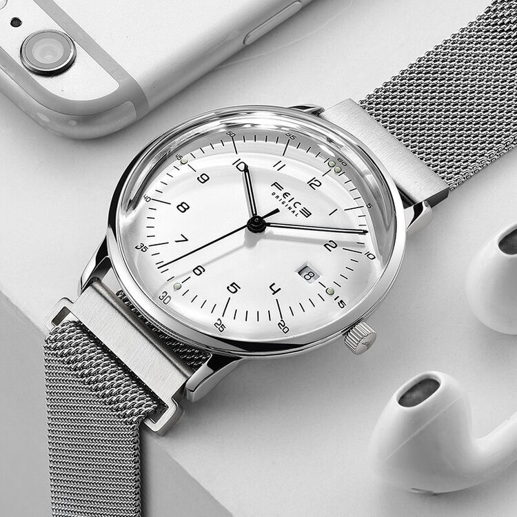 飞克（FEIKE）手表 男士超薄全自动机械表时尚潮流女表防水休闲钢带情侣手表 男款-银壳白面米兰钢带【图片 价格 品牌 评论】-京东