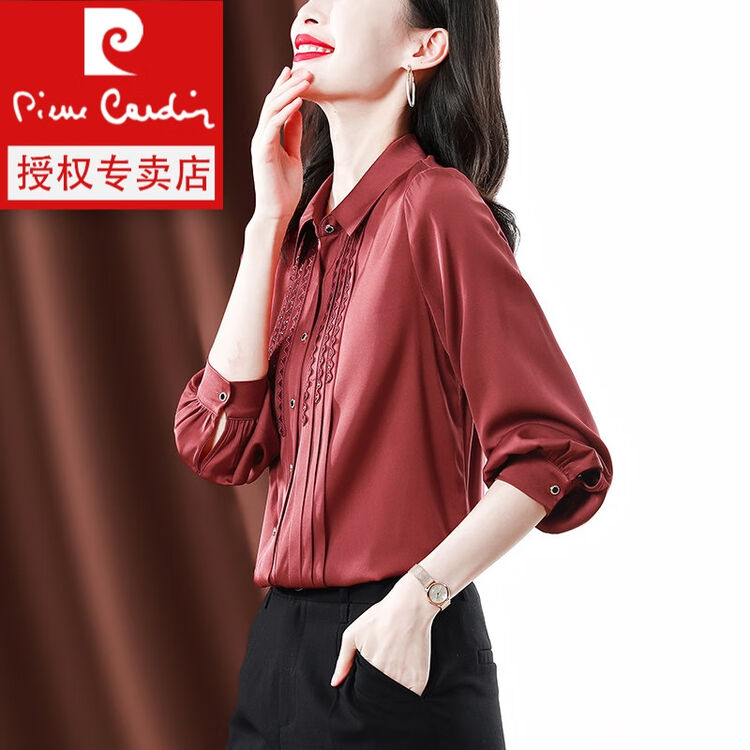 皮尔卡丹轻奢高档品牌女装 夏季真丝气质时尚衬衫女士2022新款夏季法式减龄设计感小众上衣舒适透气 砖红 M【图片 价格 品牌 评论】-京东