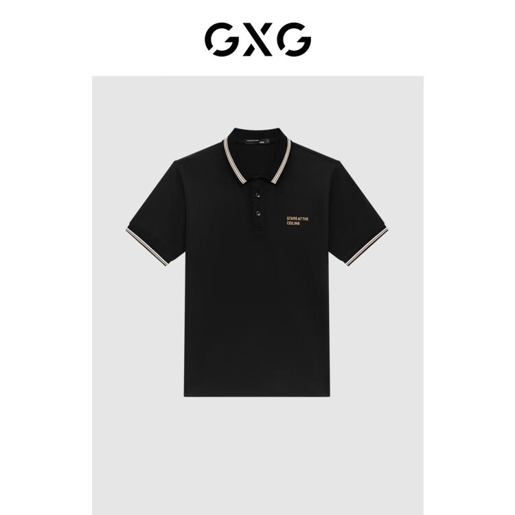 GXG男装 23年夏新款时尚撞色条纹领袖口精美刺绣男式Polo衫短袖 黑色 165/S【图片 价格 品牌 评论】-京东