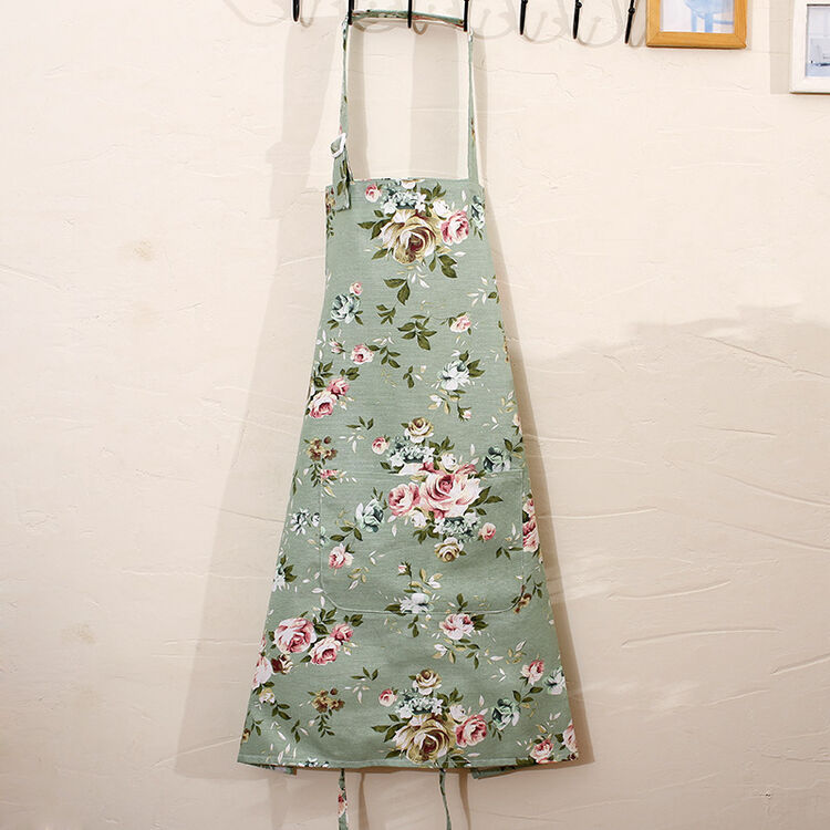 仟居佳 厨房家用围裙纯棉布围腰家用工作服无袖男女厨房清洁做饭打扫卫生家居围腰围裙 绿色玫瑰花围裙【图片 价格 品牌 评论】-京东
