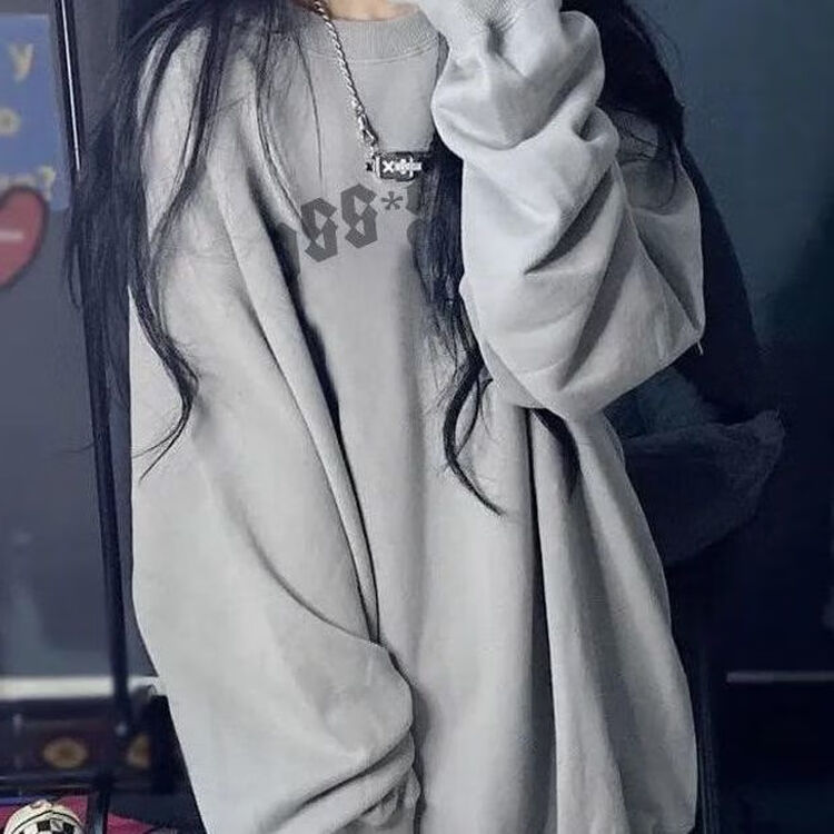 PMOG秋冬季加绒卫衣女美式复古灰色上衣bf原宿风宽松百搭显白情侣装 灰色-薄款 S 60-85斤【图片 价格 品牌 评论】-京东