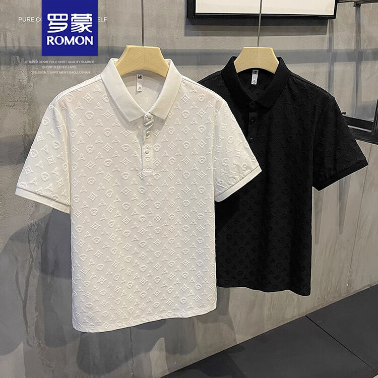 罗蒙（ROMON）轻奢时尚轻奢提花休闲POLO夏款舒适透气青年修身翻领短袖T恤衫男 白色 M ( 100-120斤 )【图片 价格 品牌 评论】-京东