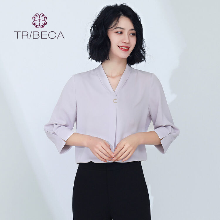 TRIBECA翠贝卡2022春季新款T2108F05C162女士七分袖宽松百搭衬衫 浅紫色 M【图片 价格 品牌 评论】-京东