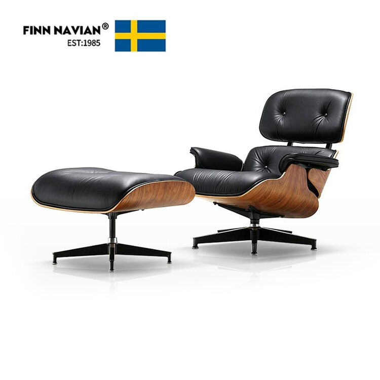 FINNNAVIAN/意大利设计师款/伊姆斯奥斯曼休闲椅/Eames躺椅+脚踏/世界名款/休闲沙发 白色全青皮（胡桃色外框）【图片 价格 品牌 评论】-京东