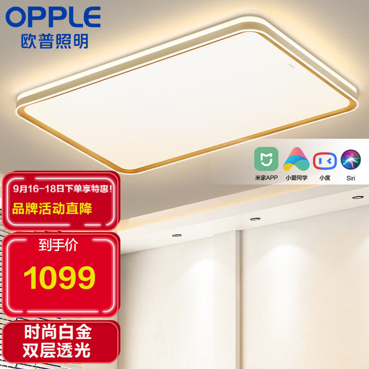 欧普照明（OPPLE）LED智能吸顶灯客厅灯AI语音米家APP控制灯具灯饰套餐 智能音箱/AI智控调光 品见白1【图片 价格 品牌 评论】-京东