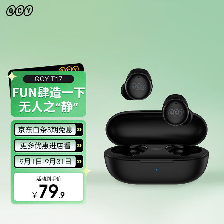 QCY T17 真无线蓝牙耳机5.1 超长续航高清通话降噪跑步运动 迷你入耳式 全手机通用 黑色【图片 价格 品牌 评论】-京东