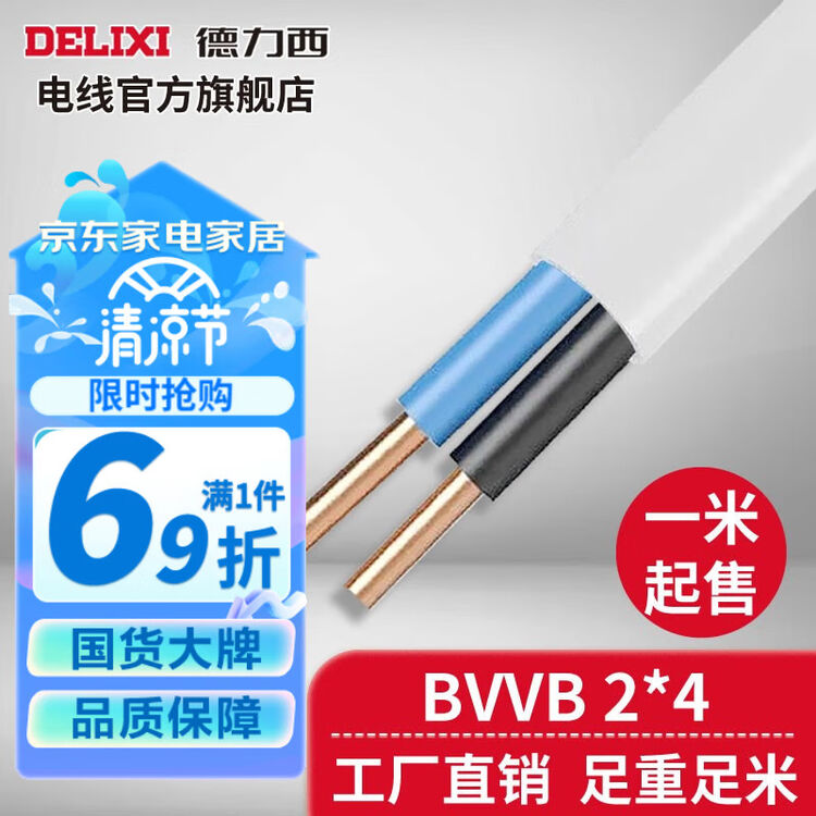 德力西（DELIXI） 电线电缆 二芯硬护套线 BVVB 2*4平方 明装扁平行线（剪零不退换 白色(具有阻燃性能) 10米（默认连续，散剪不退换）【图片 价格 品牌 评论】-京东