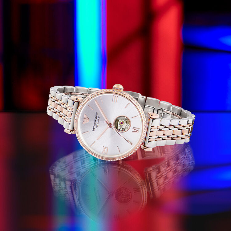 阿玛尼 （Emporio Armani）满天星手表 玫瑰金镶钻时尚休闲透窗镂空全自动机械女士腕表AR60019【图片 价格 品牌 评论】-京东