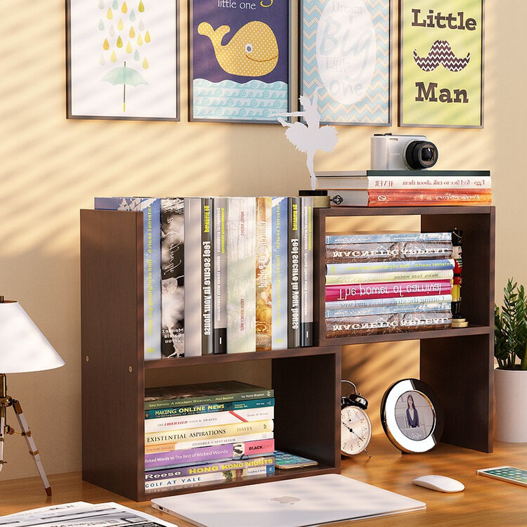 火月亮 学生用桌上书架小书架办公室收纳宿舍迷你置物架桌面简易 黑胡桃色【图片 价格 品牌 评论】-京东