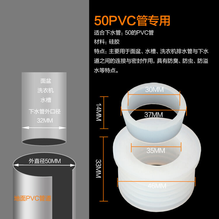 一靓 50/75PVC管防臭密封圈 硅胶铸铁下水管弯头墙排35\32\30排水管密封圈 50管用 白色加厚硅胶密封圈【图片 价格 品牌 评论】-京东